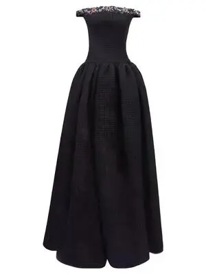 GEMY MAALOUF Beaded Off-shoulder Dress - Black