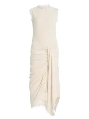 Oscar De La Renta Draped Bouclé Midi Dress - Ivory
