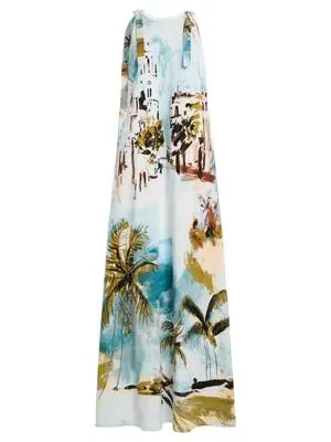 OSCAR DE LA RENTA Printed Stretch Cotton-Poplin Maxi Dress