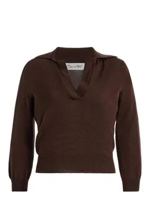 Oscar De La Renta Cropped Collared Wool Sweater - Brown