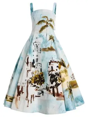 Oscar De La Renta Oscar De La Renta Printed Stretch Cotton-Poplin Midi Dress Multi