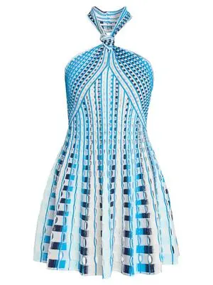 Simkhai Jenna Eyelet Halter Mini Dress Azure Mult