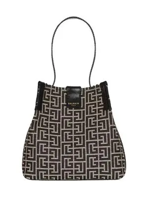 Balmain Release Bucket Bag In Jacquard And Calfskin - Black