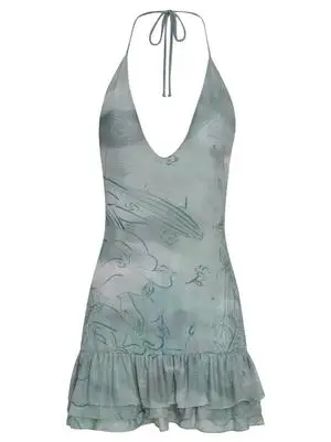 AMIR SLAMA X Jade Picon Ruffled Halterneck Mini Dress - Blue