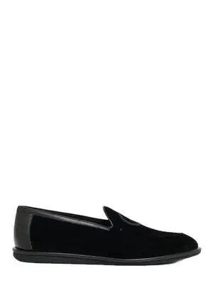 Giorgio Armani Velvet Slip-ons With Embroidered Logo - Black