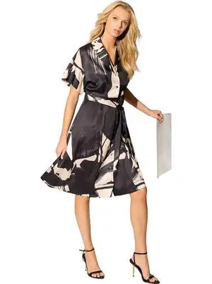Natori Brushstroke Silky Twill Shirtdress - Black