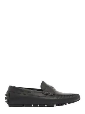 Emporio Armani Saffiano Leather Driving Loafers - Black