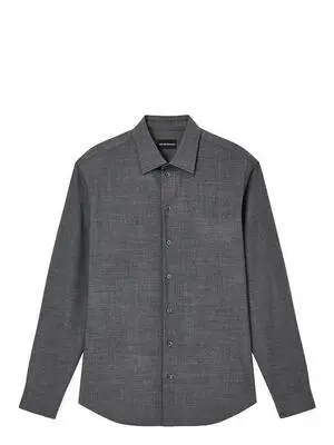 Emporio Armani Soft-finish Virgin-wool Canvas Shirt - Natural