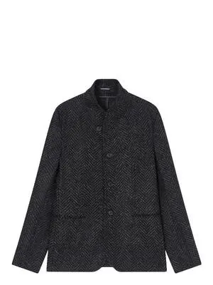 Emporio Armani Jacquard Jersey Jacket With Guru Collar - Black