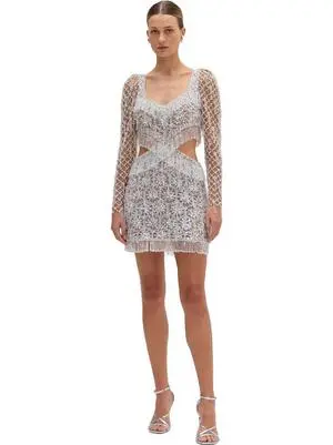 PatBO Crystal-embroidered Long-sleeve Mini Dress - White
