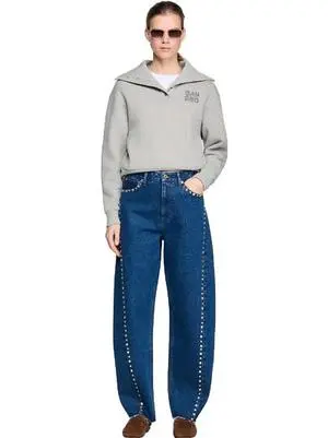 Sandro Rhinestone Barrel Jeans - Blue