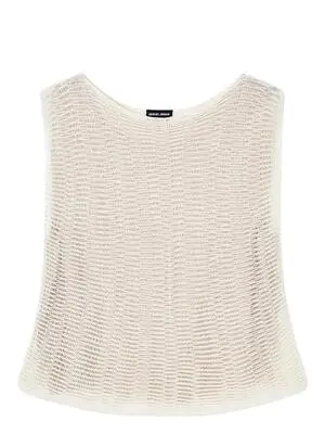 Giorgio Armani Ramie Linen Knit Top - Brown / Neutral
