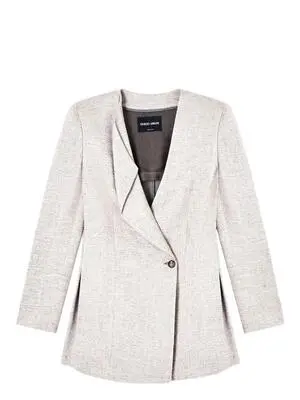 Giorgio Armani Linen, Viscose, And Silk Crêpe Single-breasted Jacket - Black / White / Pink / Gray