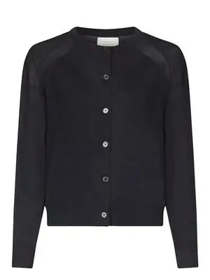 Loulou De Saison Fine Knit Crew Neck Cardigan - Black