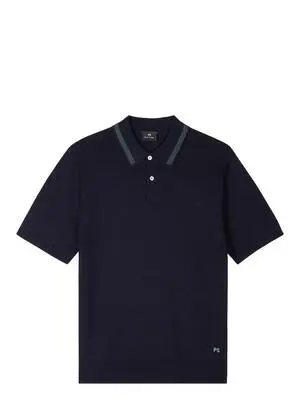 Paul Smith Navy Merino Wool Polo Shirt - Blue
