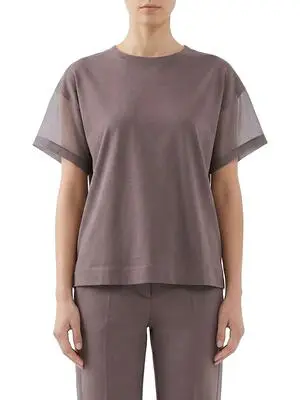 Brunello Cucinelli T-shirt With Sheer Sleeves - Brown