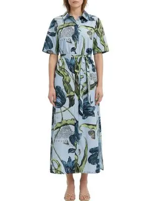 Erdem Printed Shirt Dress - Gnawed Blue