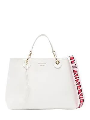 Emporio Armani Medium Shopper With Top Handle And Shoulder Strap - White