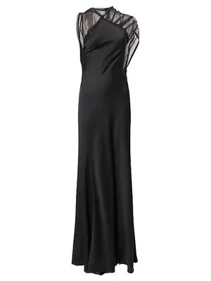 Victoria Beckham Woven Maxi Dress With Mesh Contrast - Black