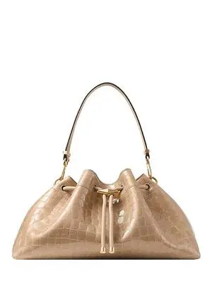 JIMMY CHOO Cinch Medium Croc-embossed Leather Handbag - Chai/gold
