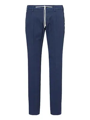 Eleventy Drawstring Tapered-leg Cotton-blend Trousers - Blue