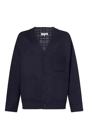 Loewe Anagram V-neck Wool And Cashmere Cardigan - Navy/grey