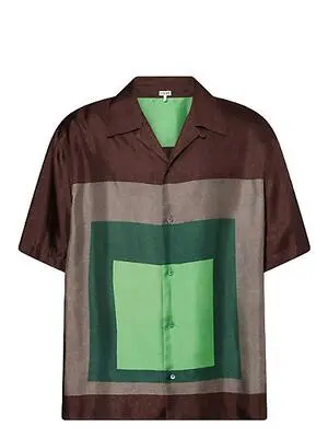 Loewe Open-collar Geometric-print Silk Shirt - Brown/green/muticolor