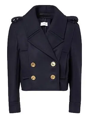 Givenchy Double-breasted Cropped Wool Pea Coat - Dark Navy