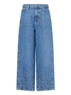 7 For All Mankind Studded Slouchy Wide-leg Denim Jeans - Dance Crystals