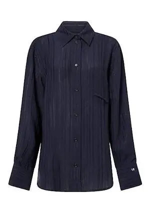 Victoria Beckham Stitched-stripe Woven Shirt - Navy
