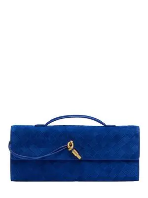 Bottega Veneta Intrecciato Suede Clutch - Blue