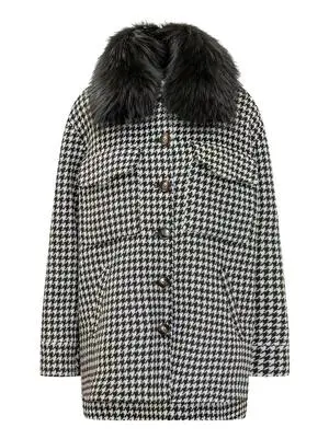 AVA ADORE Houndstooth Coat With Fur Collar