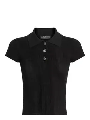 Dolce & Gabbana Buttoned Short-sleeve Polo Top - Black
