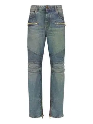 Balmain Biker Cotton Jeans - Blue