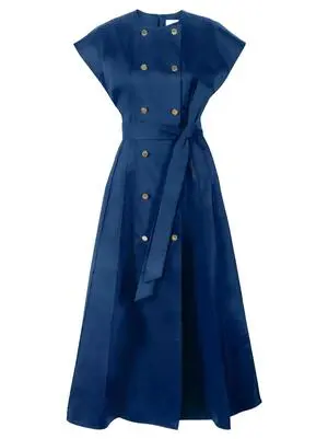 Carolina Herrera Double-breasted Midi Dress With Sash - Blue