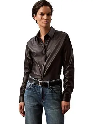 CALVIN KLEIN Lamb Leather Button-Down Shirt