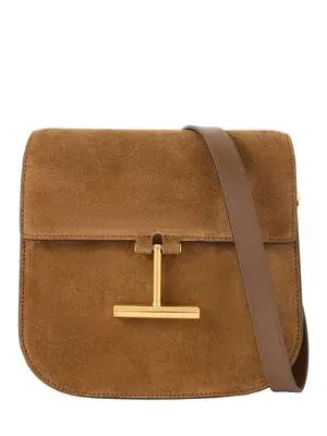 TOM FORD Mini Leather-Trimmed Suede Shoulder Bag Tan