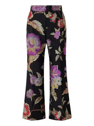 Valentino Garavani Floral-brocade Wool-blend Straight-leg Trousers - Black