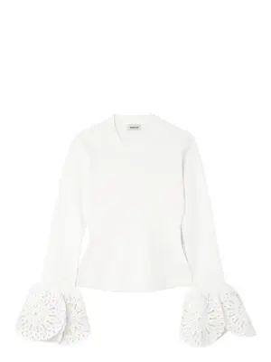 Simkhai Elyse Scalloped Lace-trimmed Ribbed-knit Top - White