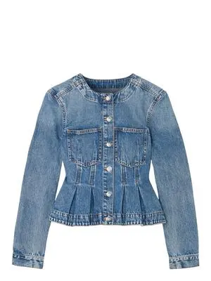 Veronica Beard Zahara Pleated Denim Peplum Jacket Mid Denim