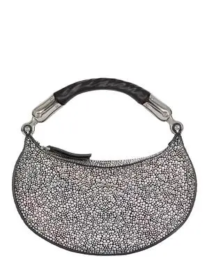 Balmain Mini Suede Crystal Embellished Tote - Silver