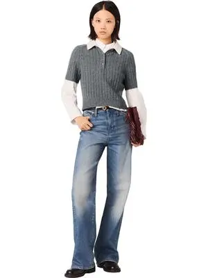 Maje Wool Knit Sweater With Beaded Collar - Grey