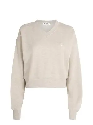 Eterne Cotton French Terry Cropped Sweatshirt - Beige