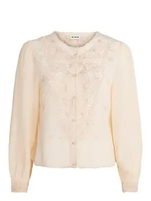 RIXO Silk Embroidered Blouse
