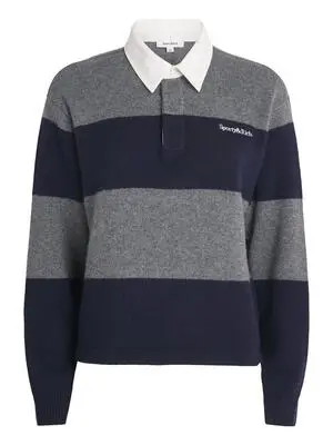 SPORTY & RICH Cashmere-wool Rugby Polo Sweater - Grey