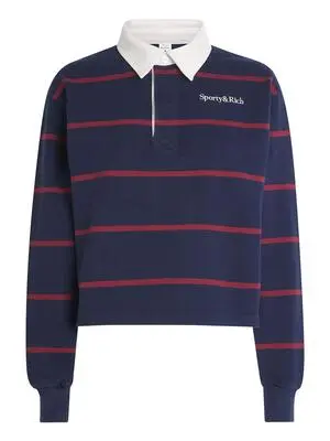 SPORTY & RICH Cotton Rugby Polo Shirt - Navy