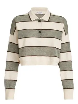 BRUNELLO CUCINELLI Stripe Cropped Polo Sweater