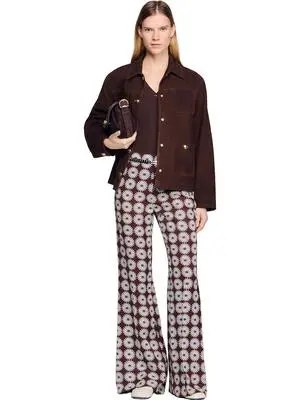 Sandro Floral-print Flared Trousers - Marron / Bleu
