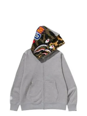A BATHING APE Shark Full Zip Double Hoodie Gray