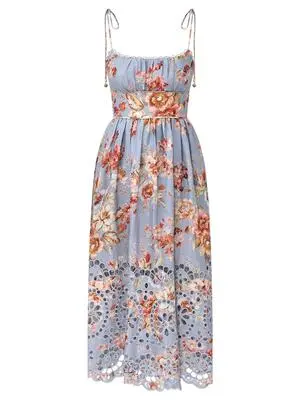 Zimmermann Awaken Picnic Linen Midi Dress - Light Blue